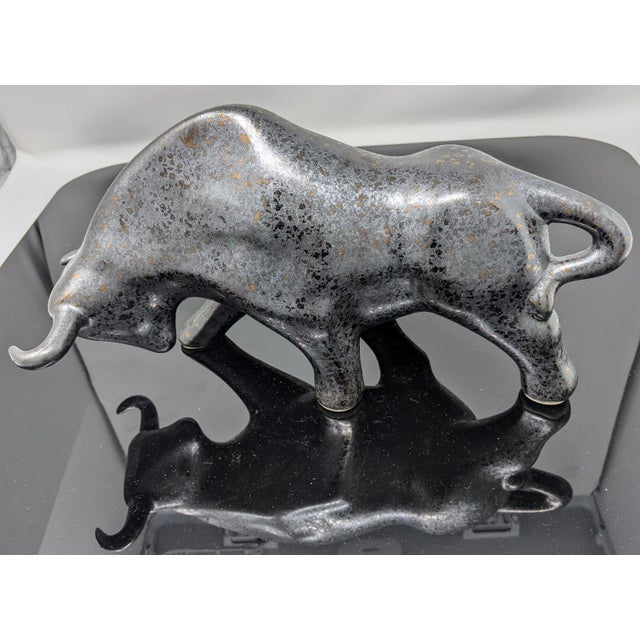 Modern Figurative Raging Wall Street Bull Charcoal and Bronze Speckled ...