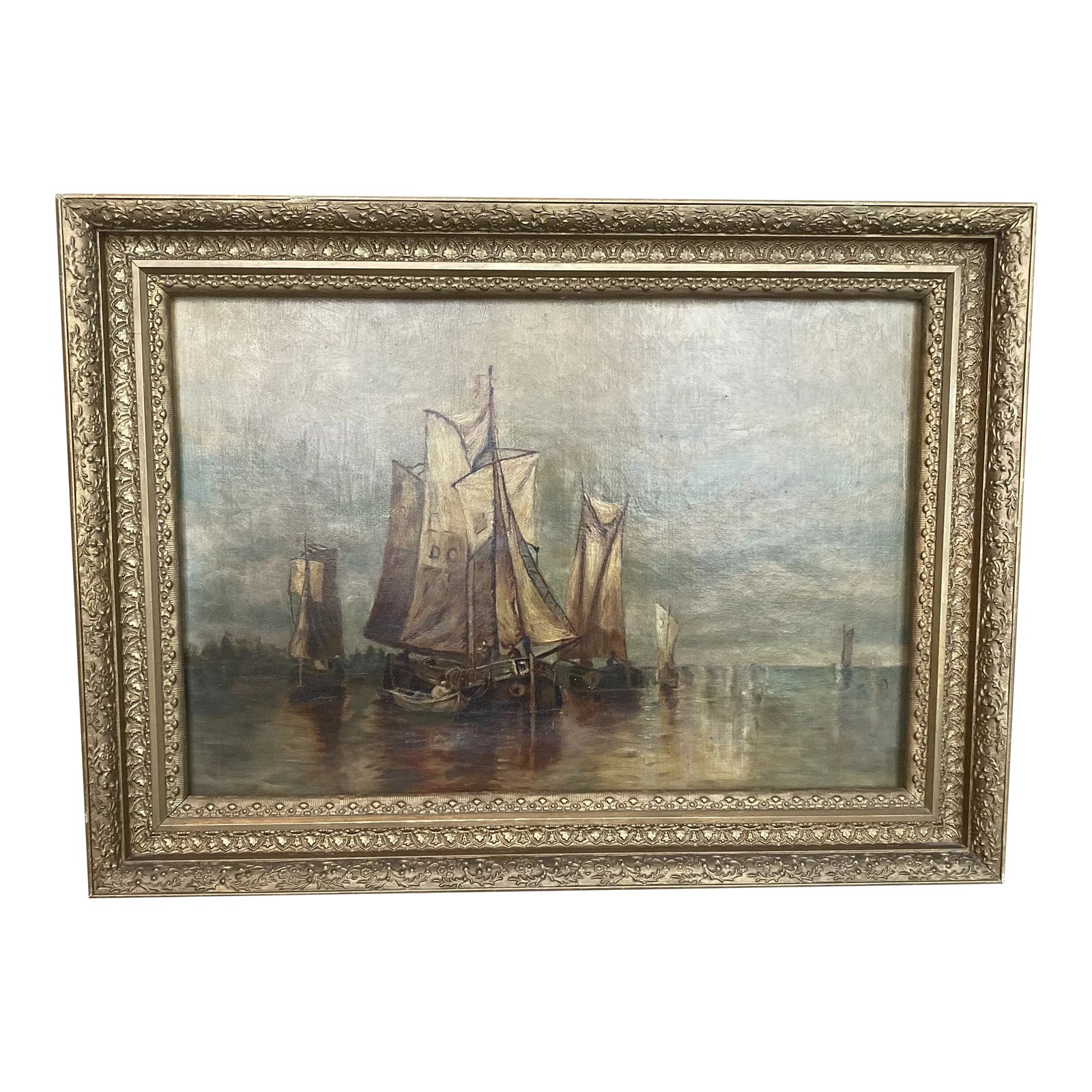 19th Century Seascape Ship Painting: Original Ornate Frame | Chairish