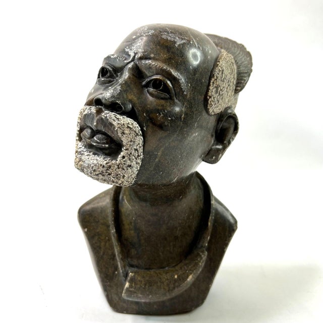 20th Century Authentic African Stone Carved Man Bust Sculpture Marble ...