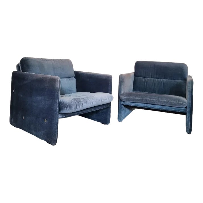 Set of Italian Blue Velvet Lounge Chairs, 1980s | Chairish