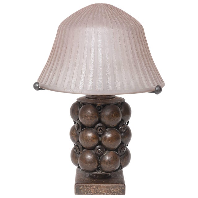 Art Deco Bronze Table Lamp With Daum Nancy Shade | Chairish