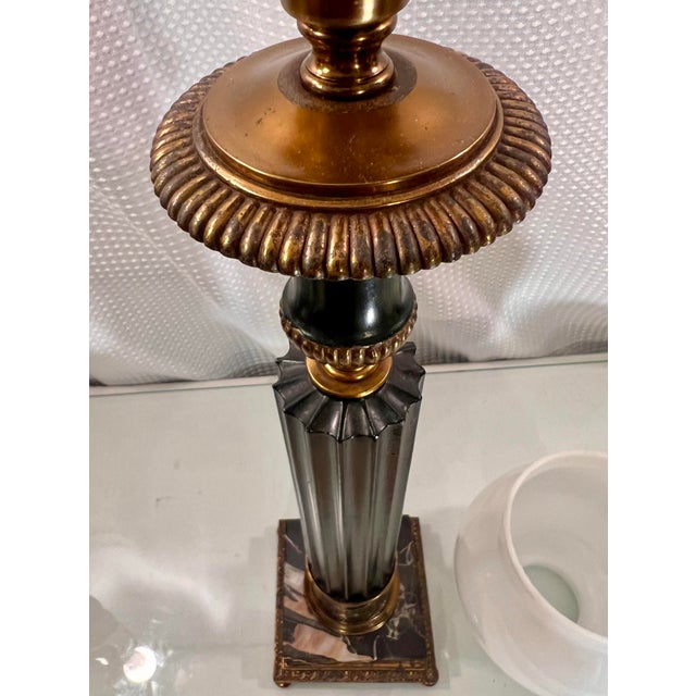 Mid-Century Neoclassical Patinated Bronze Fluted Column Table Lamp ...