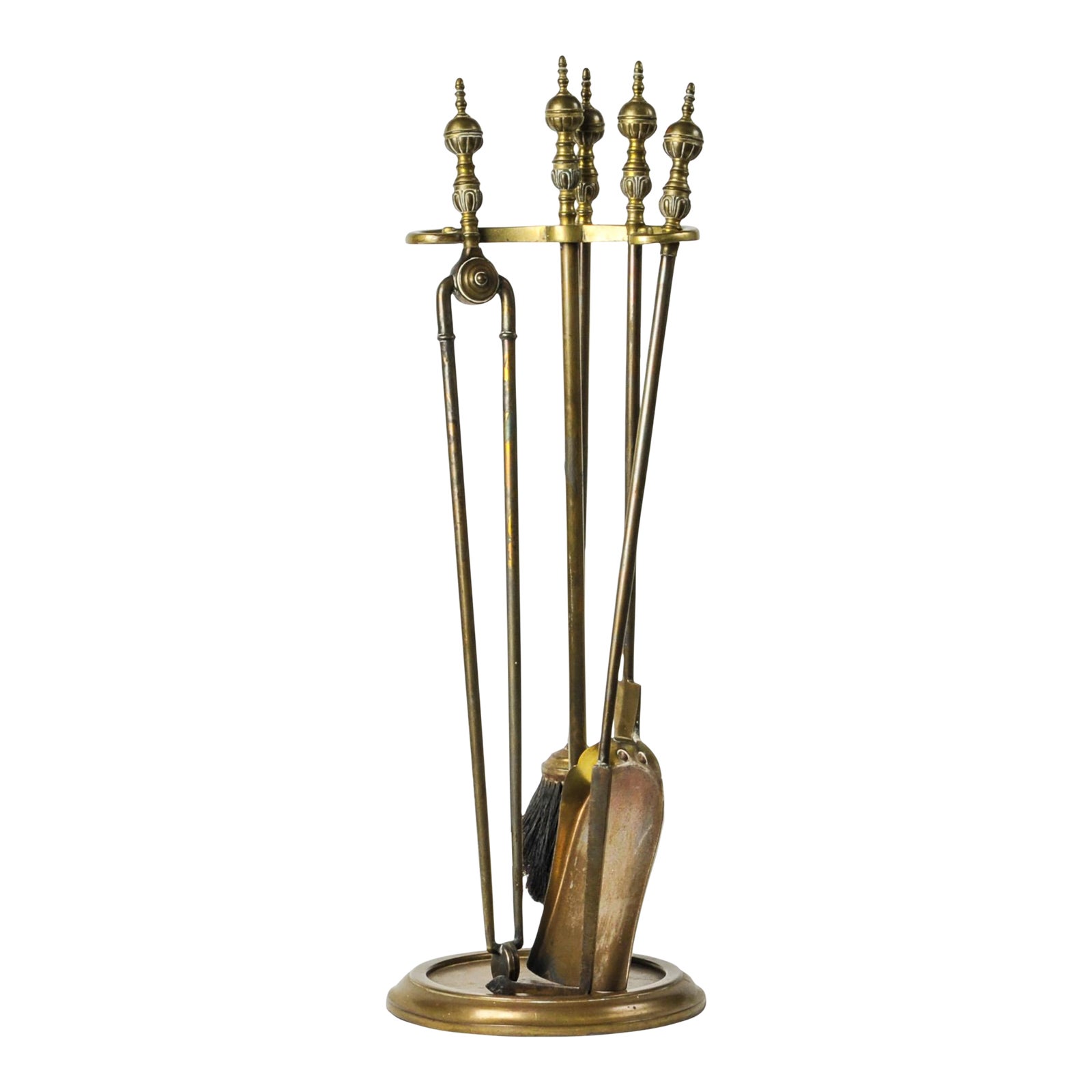 Vintage Brass Fireplace Tool Set 4 Tools and Stand | Chairish
