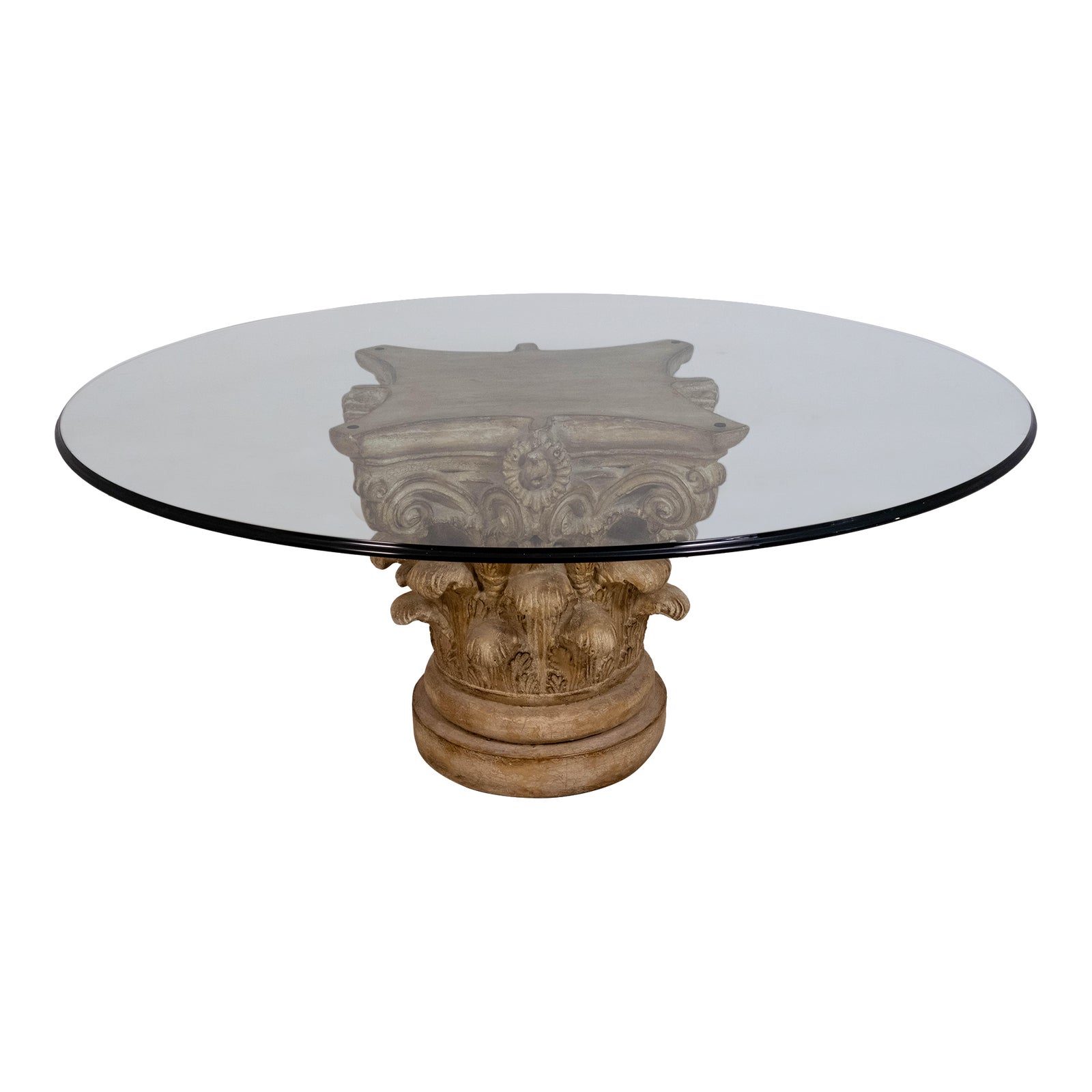 Round Glass Top Column Base Dining Room Table | Chairish