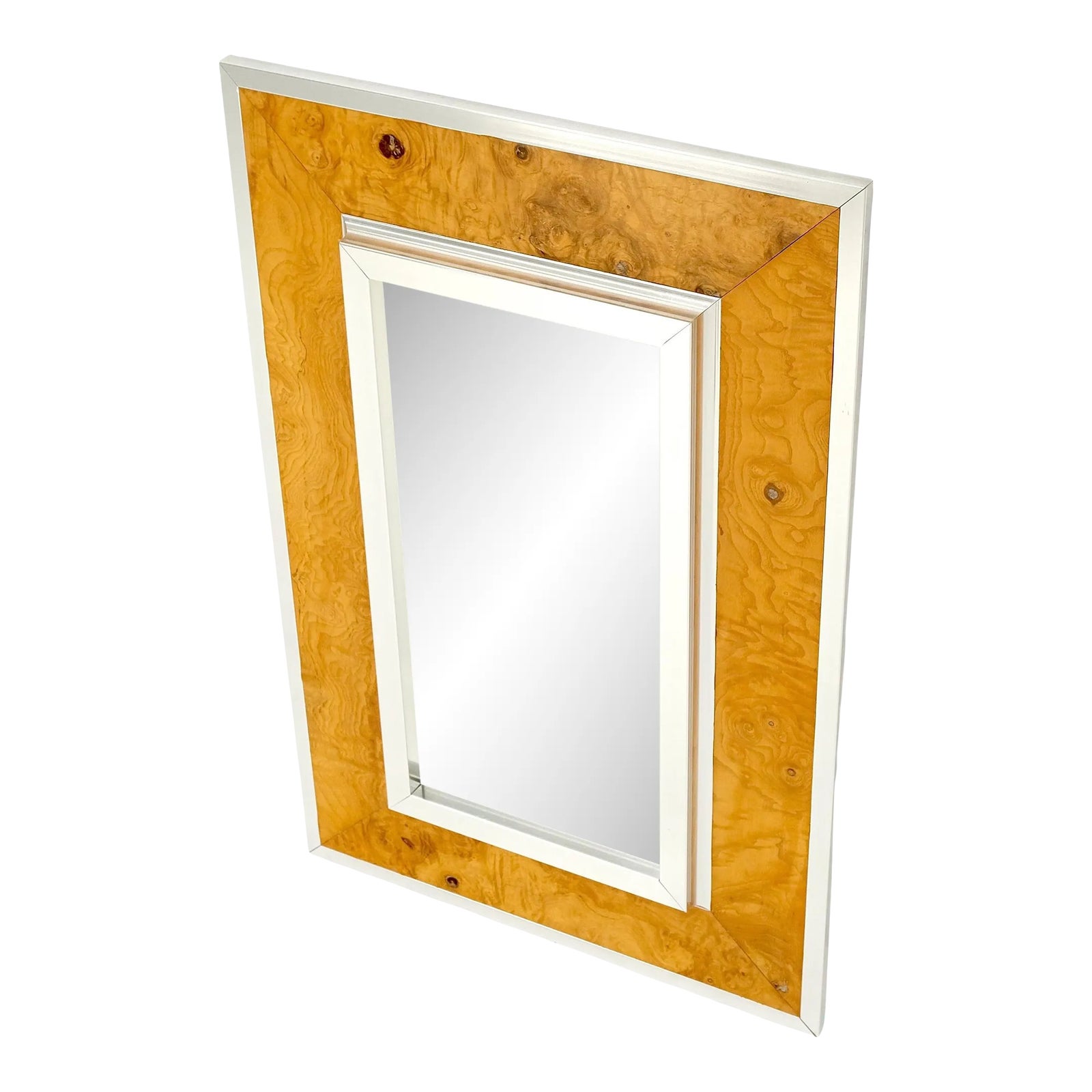 Rectangle Mid-Century Modern Burl Wood & Aluminum Mirror by Greg ...
