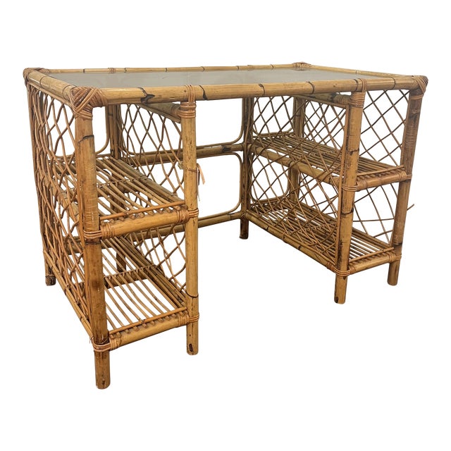 Mid Century Reed and Bamboo Desk | Chairish