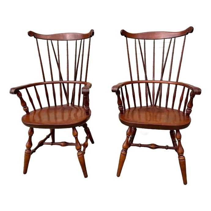 Mid 20th Century Nichols & Stone Co Pair Solid Cherry Comb Back Windsor ...
