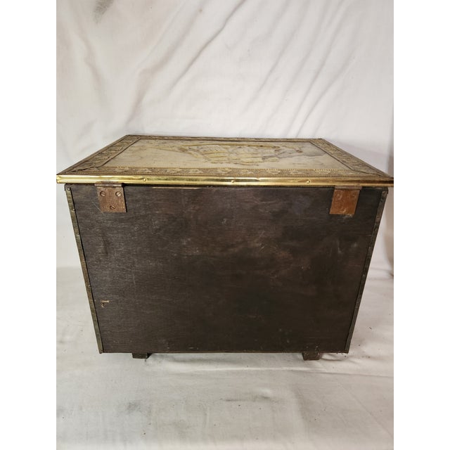 Antique Brass Embossed Nautical Ship Scene Kindling Box | Chairish