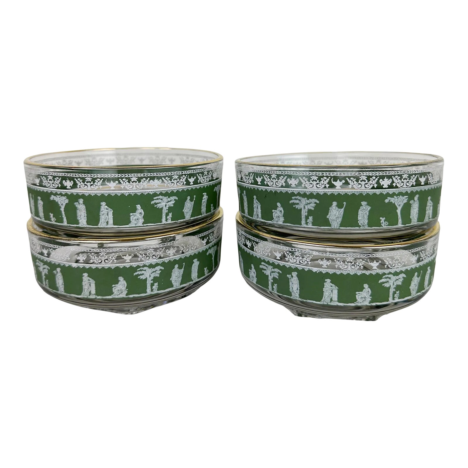 1960s Jeanette Hellenic Green Glass Bowls- Set of 4 | Chairish