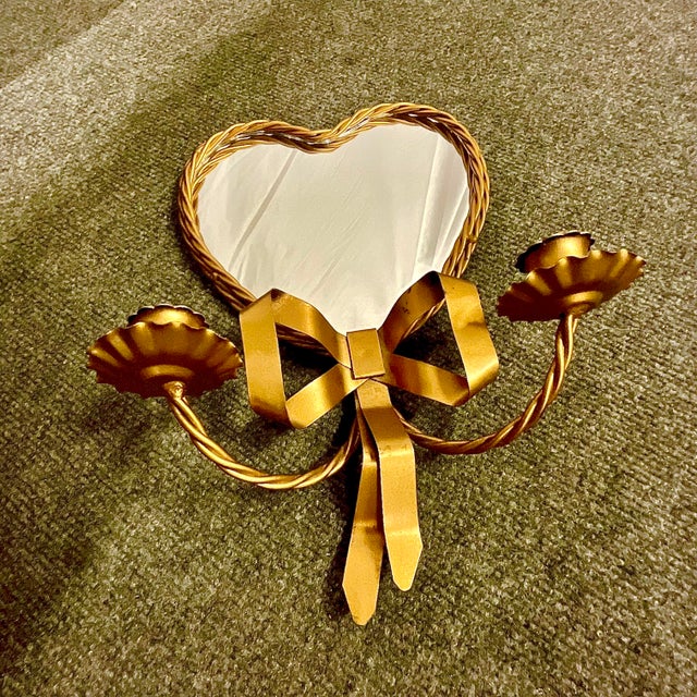 Mid-Century Hollywood Regency Bow & Twisted Rope Mirrored Heart Candle ...