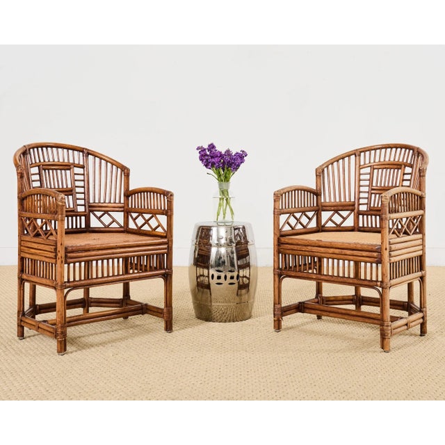 Pair of Brighton Pavilion Style Bamboo Rattan Dining Armchairs | Chairish