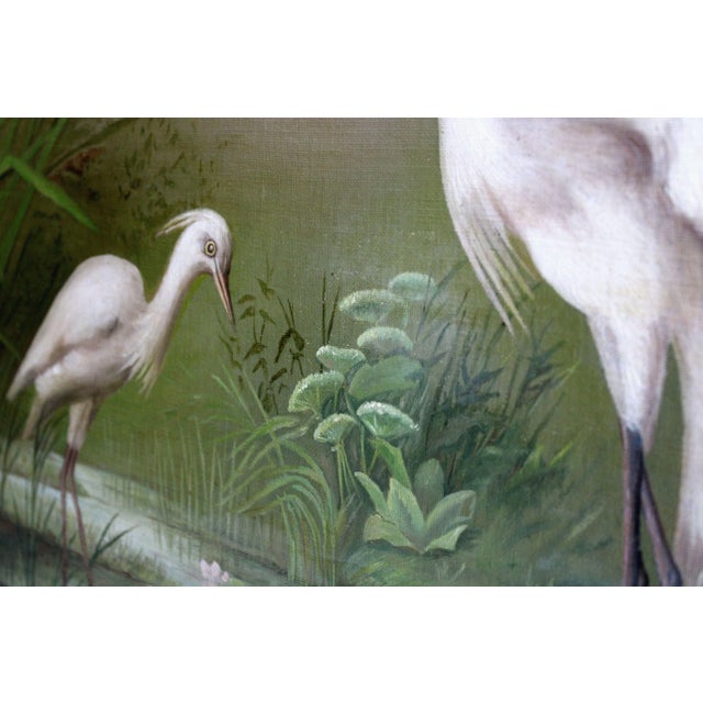 Cranes, Scene with Birds, Early 20th Century, Oil Painting | Chairish