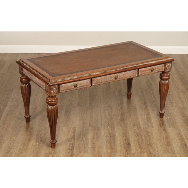 British Colonial Style Leather Top Writing Desk | Chairish