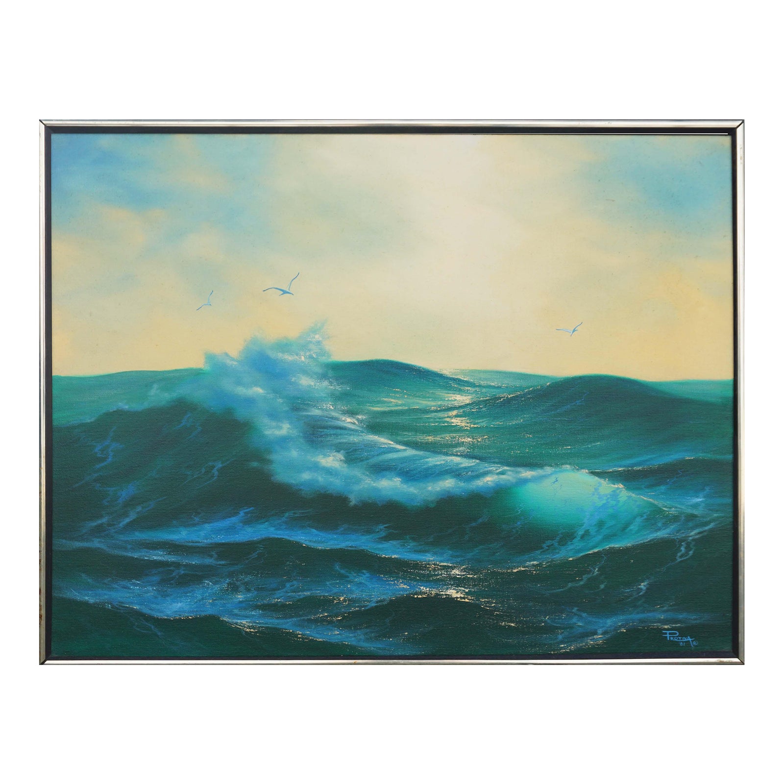 Luminescent Waves With Seagulls, Realist Ocean Seascape by Michael ...