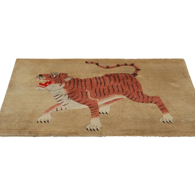 Antique Tiger Runner Rug in Beige-Brown With Red Pictorial, From Rug ...