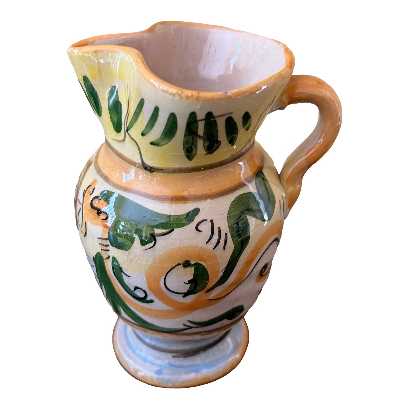 Early 20th Century Hand Painted Italian Dragon Pitcher Vase | Chairish