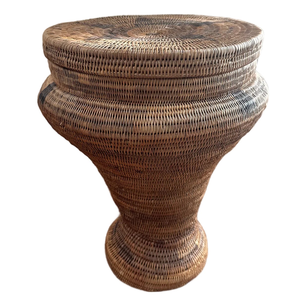 Large Philippine Tinalik Woven Rattan Storage Basket/Drum Table | Chairish