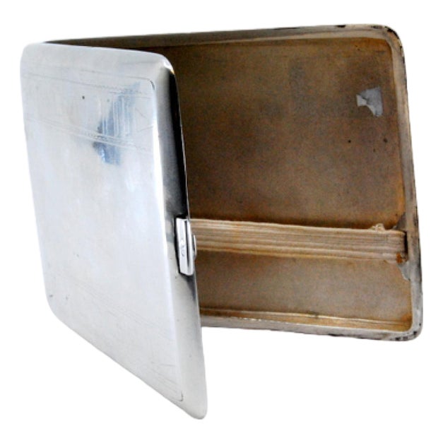 Plain Silver Cigarette Case with Cigarette Holder Inside and Hinged Lid ...