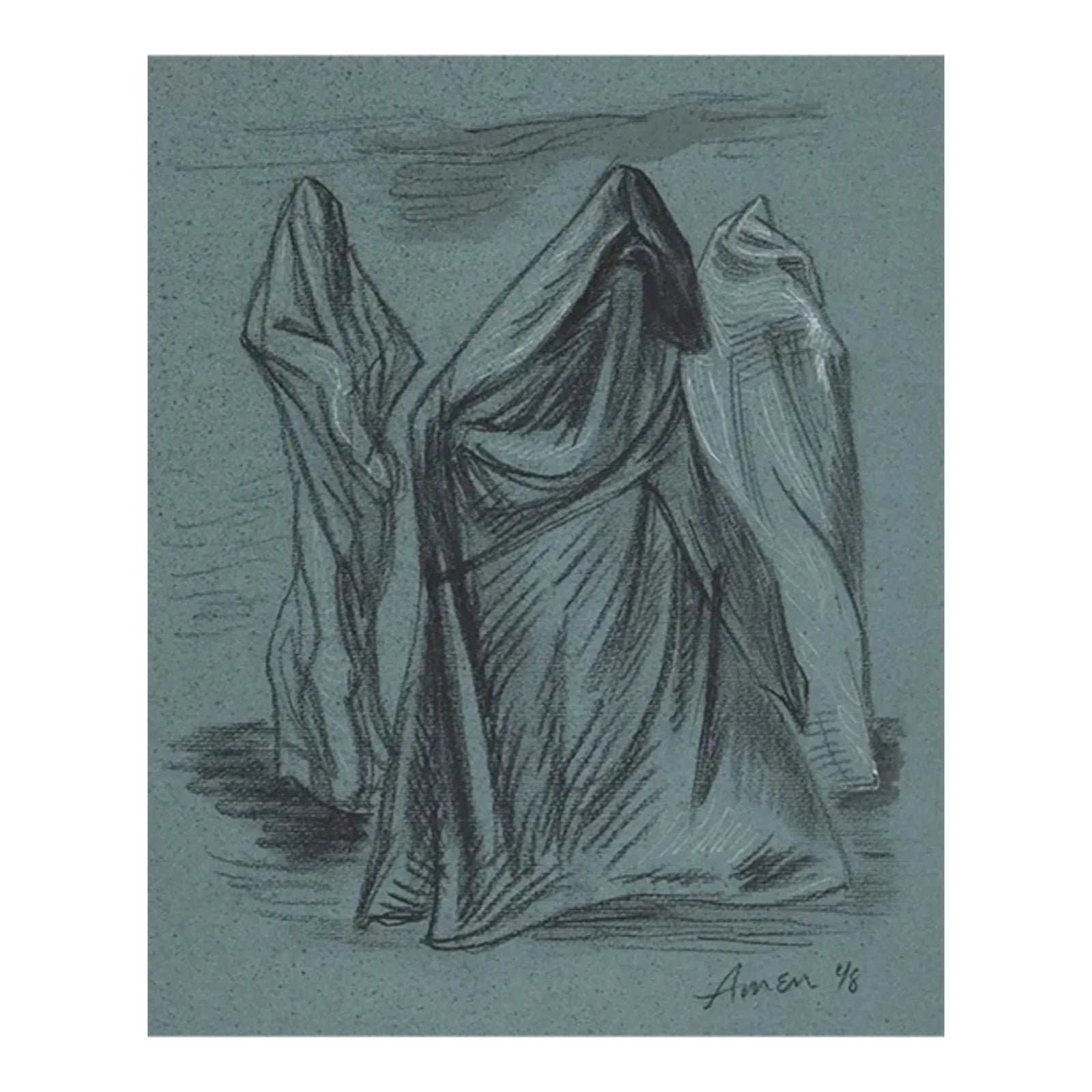 1948 Irving Amen Spectral Figures Drawing | Chairish