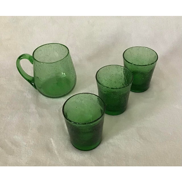 1980s Biot Green Glass Barware Set - 4 Pieces | Chairish