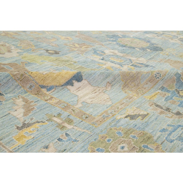 Apadana's Modern Sultanabad Wool Rug Handmade in Light Blue With Floral ...
