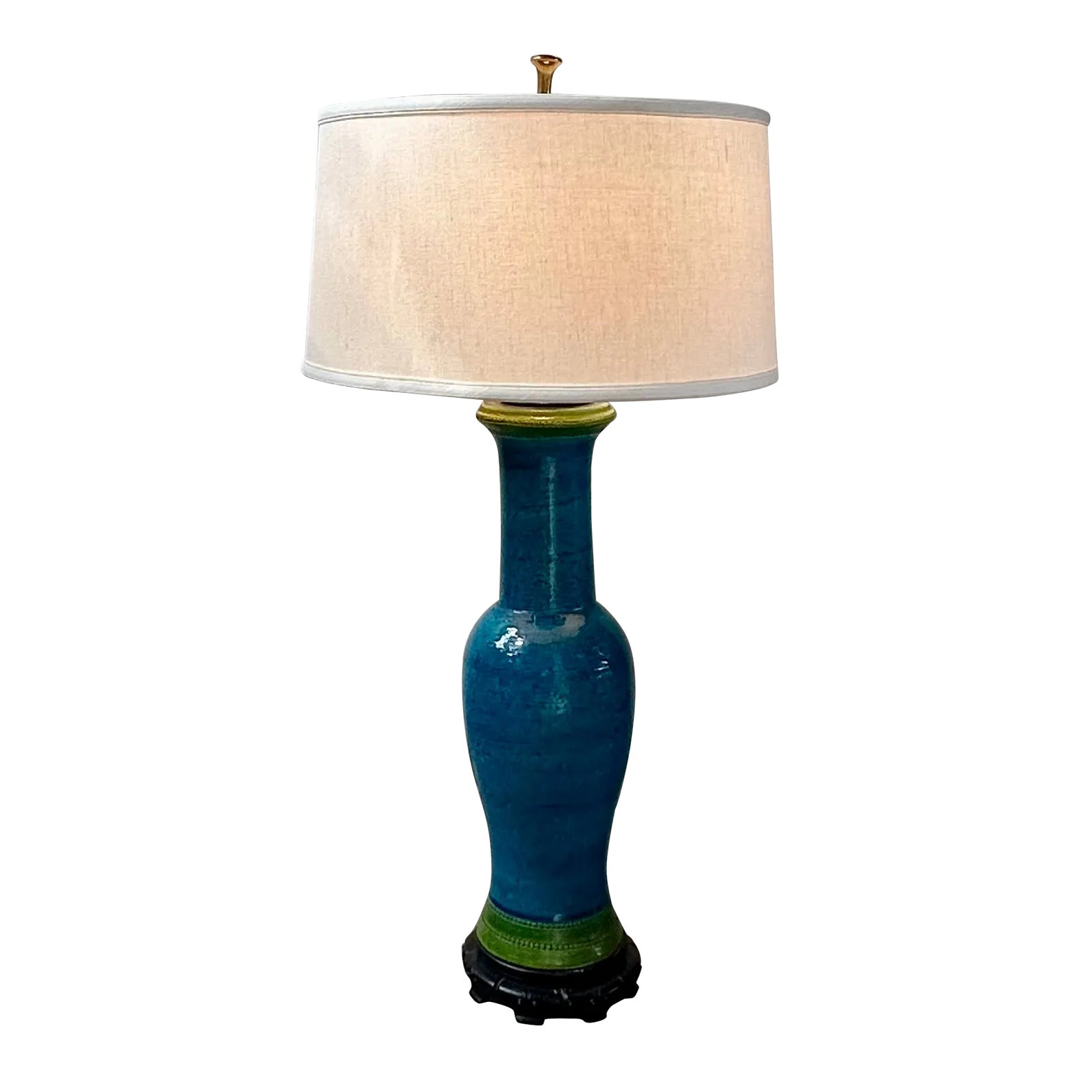 1950s Aldo Londi Tyndale Rimini Blue and Green Stripe Table Lamp | Chairish