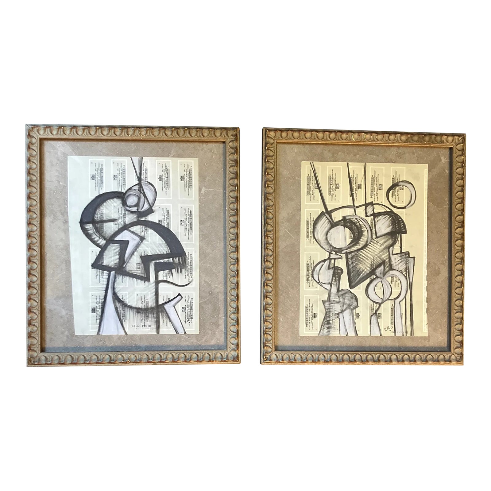Contemporary 2 Original Abstract Wayne Cunningham Pastel Drawings Set ...
