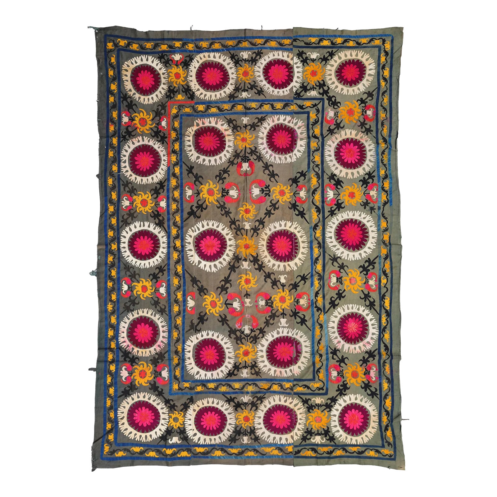 1960s Vintage Suzani Textile | Suzani Embroidery | Green Suzani Wall ...