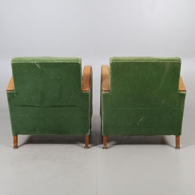 20th Century Danish Walnut Green Upholstered Pair of Club Chairs | Chairish