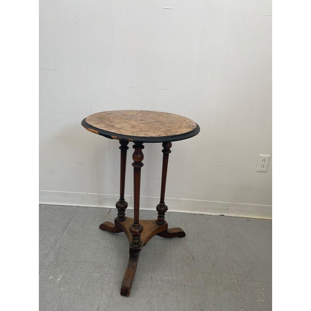 1970s Vintage Imported Victorian Burl Wood Inlay Decorative Side Table ...