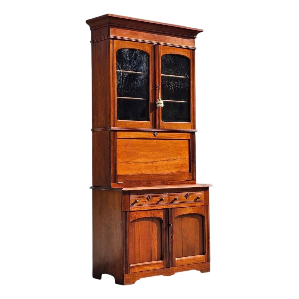Antique Victorian Cherry Fall-Front Secretary Desk / Bookcase (C. 1870 ...