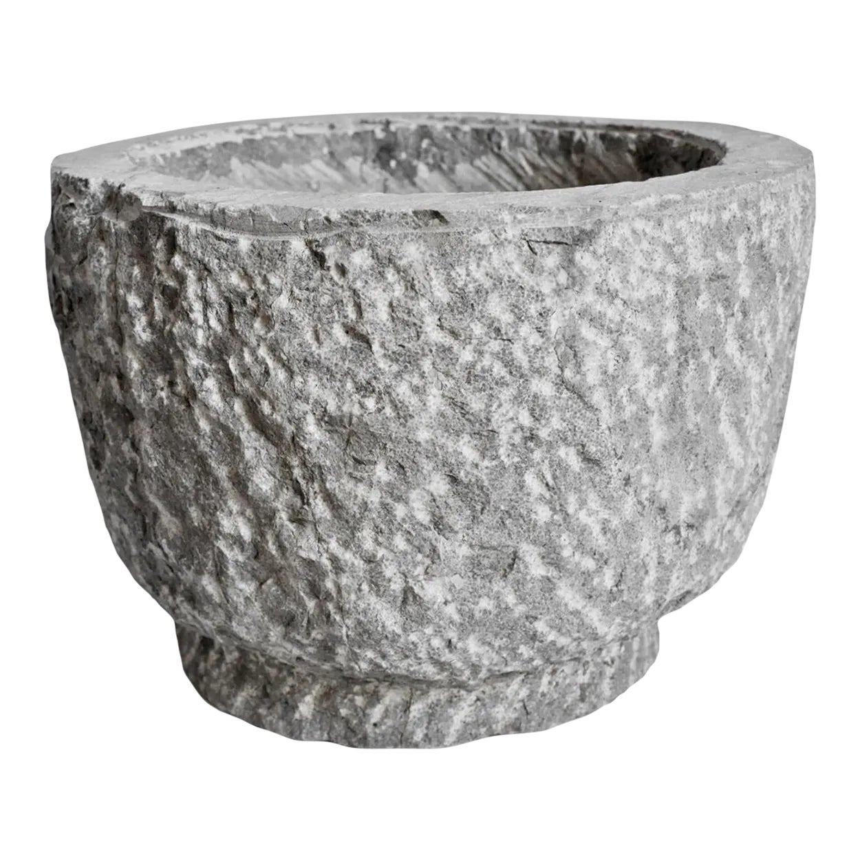 Vintage Chiseled Granite Stone Pot | Chairish