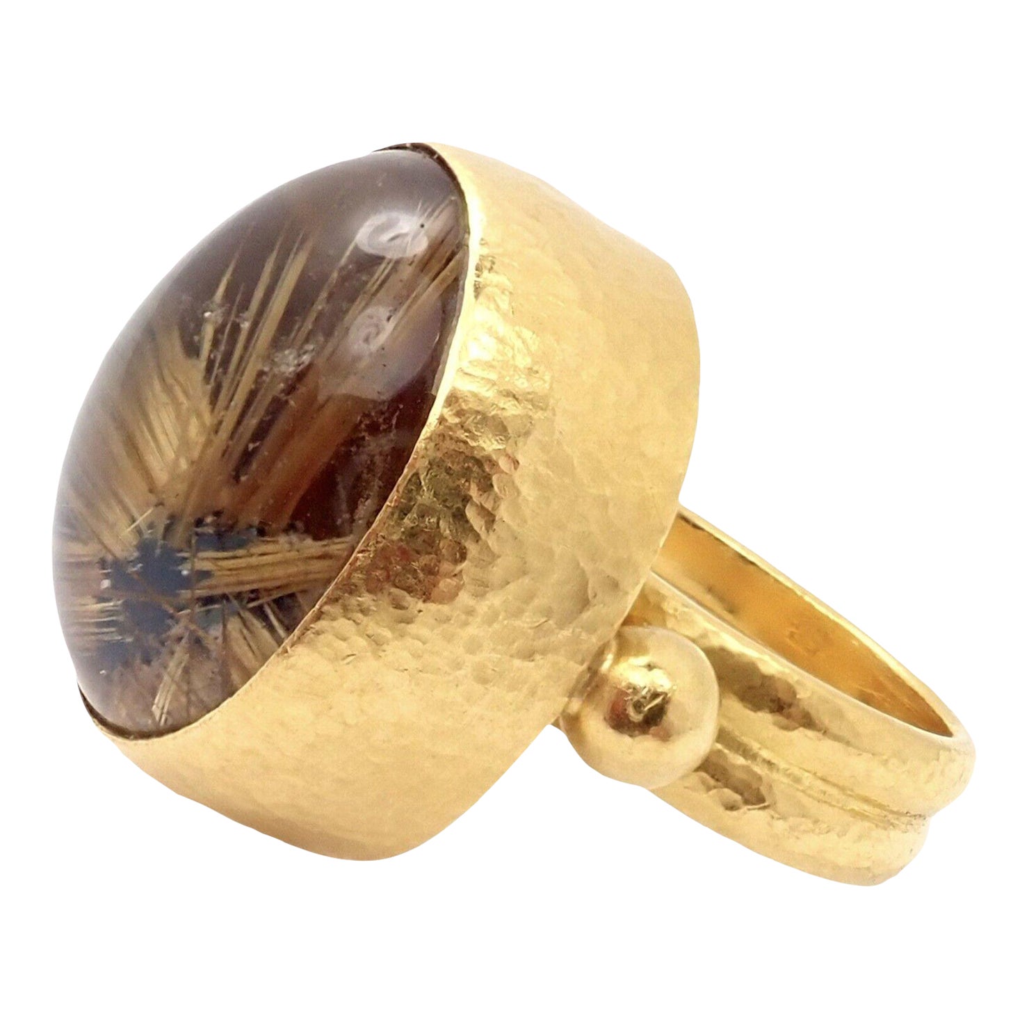 Gurhan Hammered 24k Gold Rutilated Quartz Ring sz 6 | Chairish