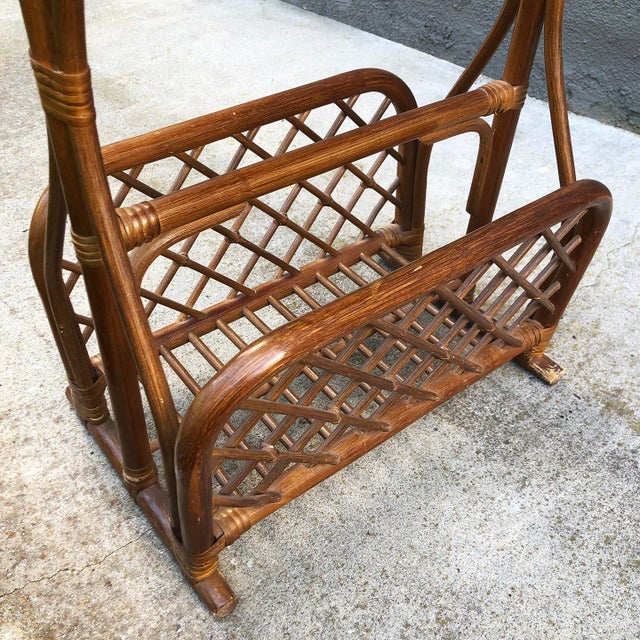 Mid 20th Century Boho Chic Cane & Rattan Side Table W/Magazine Rack ...