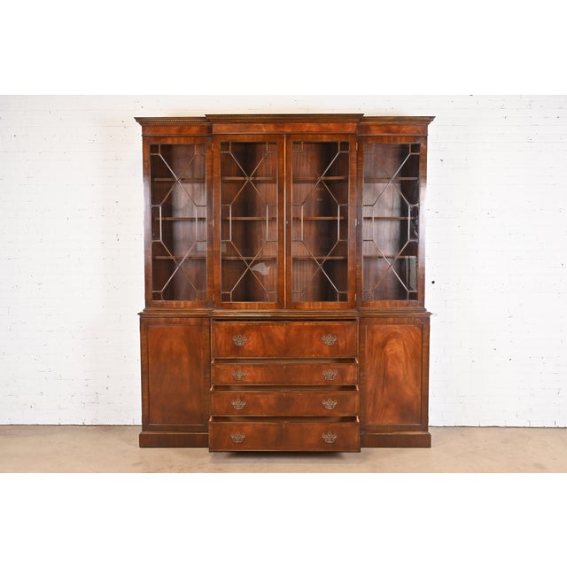 Trosby Furniture Georgian Carved Flame Mahogany Breakfront Bookcase ...