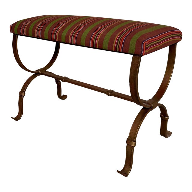 Spanish Gilt Iron Bench in Striped | Chairish