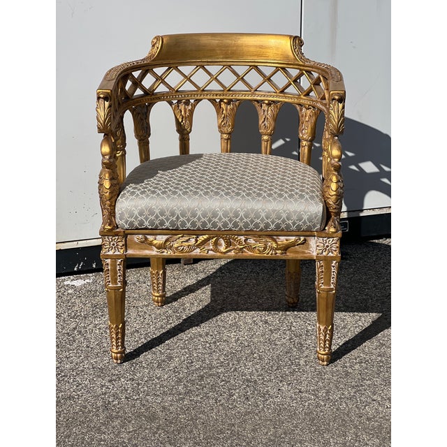 Late 20th Century Italian Style Neoclassical Gold Leaf Armchair | Chairish