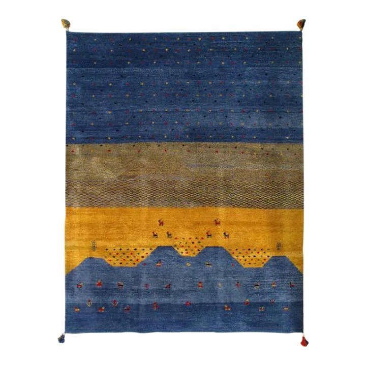 Gold and Blue Gabbeh Design | Chairish