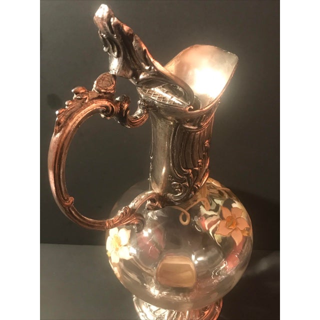 Silvered Mounted Rococo Moser Style Glass Pitcher, Czechoslovakia ...