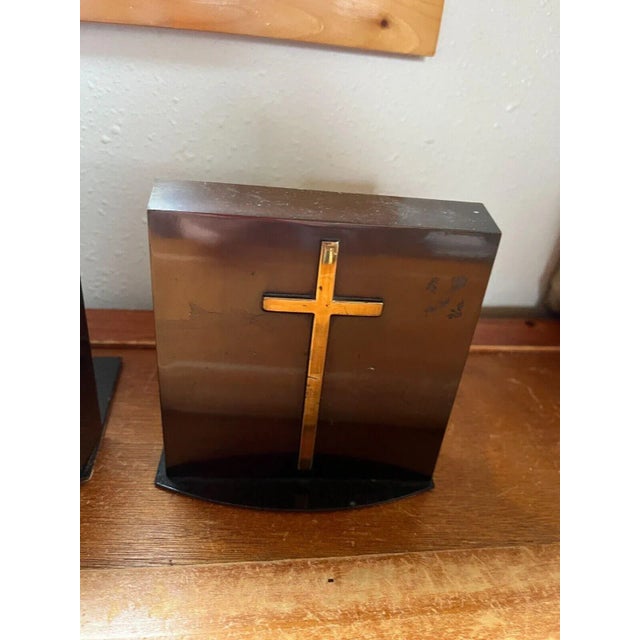 Mid 20th Century Religious Bookends With Gold Cross - a Pair | Chairish