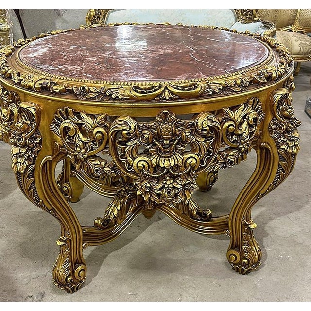 Gold Medium Table Marble Topped French Style | Chairish
