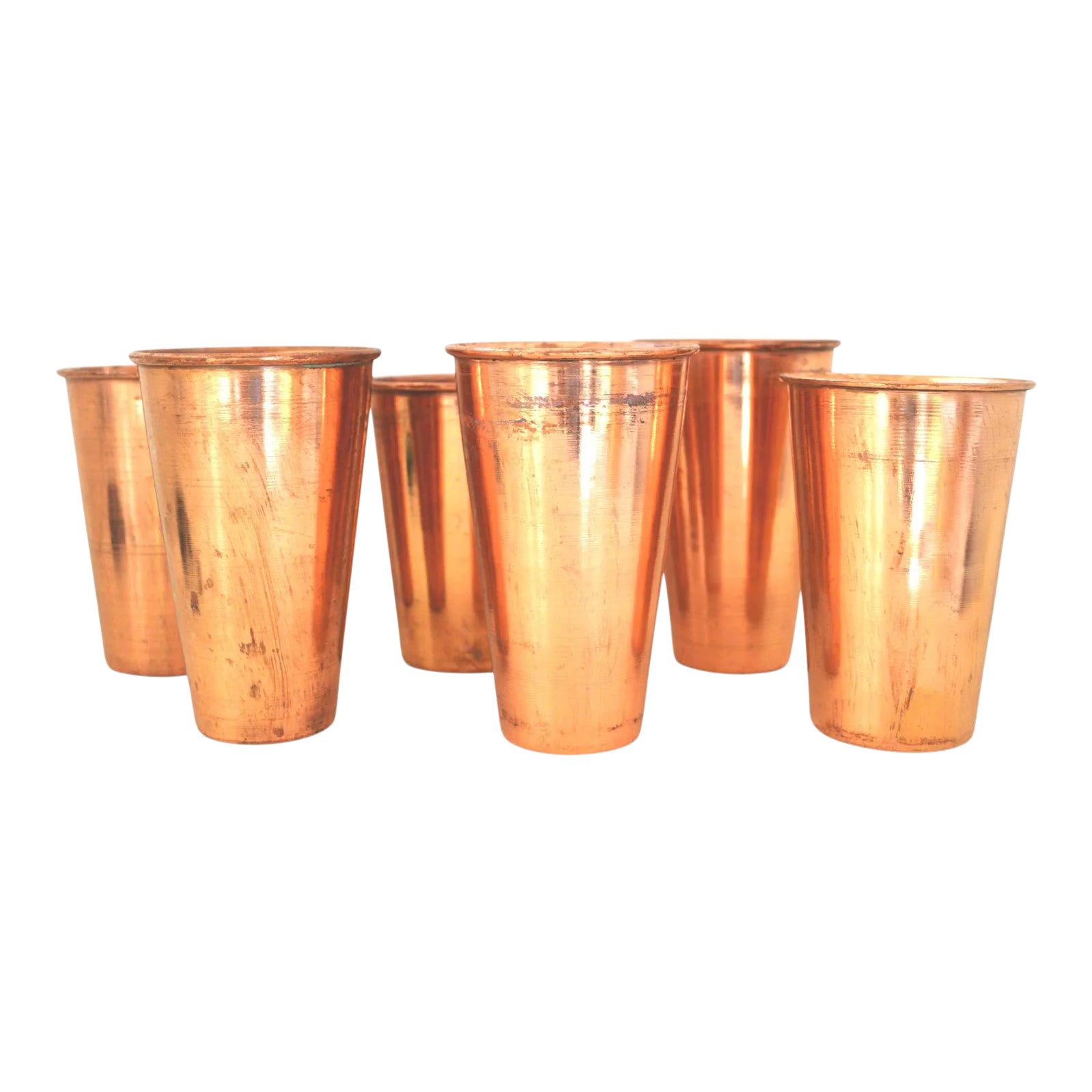 100% Pure Copper Beakers Set 6 Lot Vase Shot Glasses Beer Sake Vintage ...
