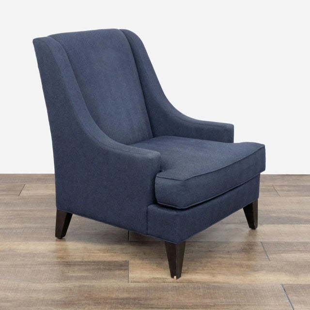 Ethan Allen Blue Tweed Wing Chair | Chairish