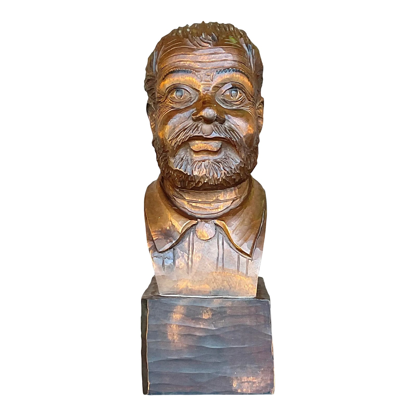 Vintage Spanish Hand Carved Bust of Man | Chairish