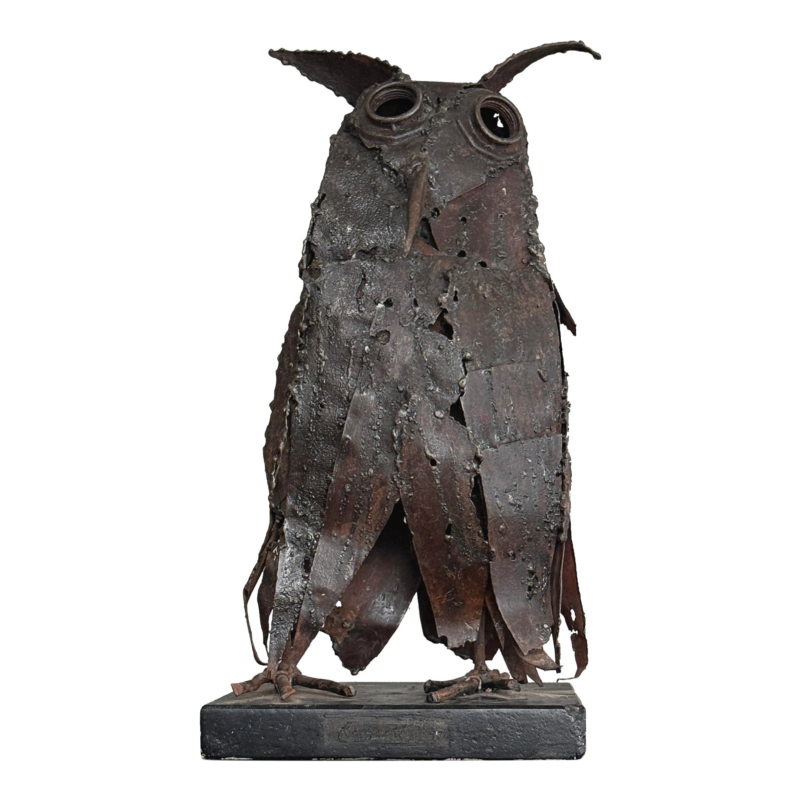 Vintage Brutalist Mid-Century Torch Cut Metal Owl Sculpture | Chairish