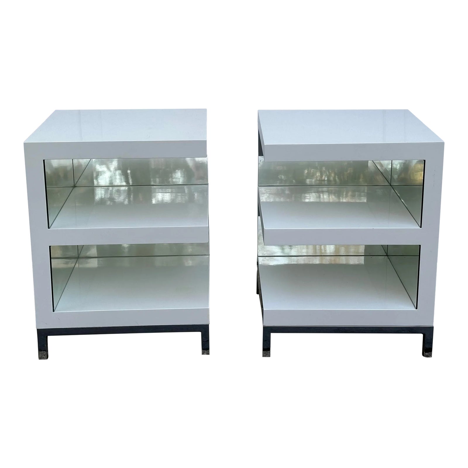 Pair Worlds Away Warner Wh Open Shelf Side Tables White Lacquer With ...
