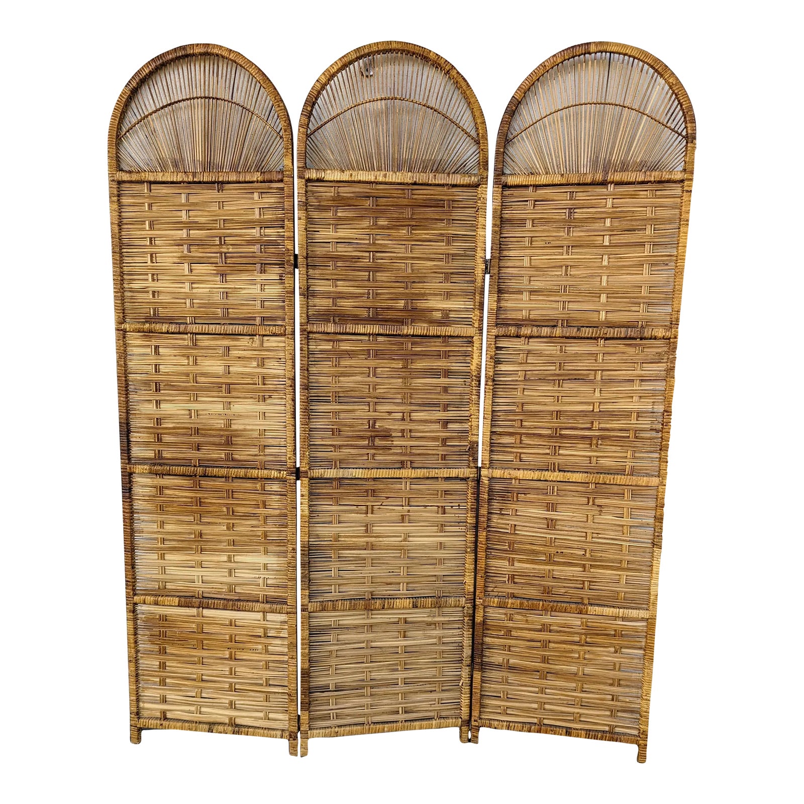 Vintage 1950s Bohemian Split Reed 3 Panel Room Divider Screen | Chairish
