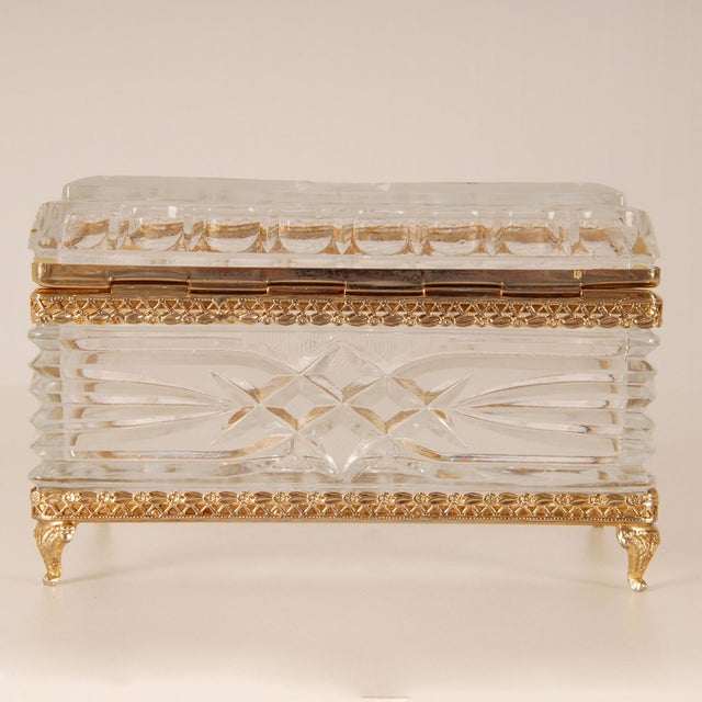 Mid Century Hollywood Regency Crystal Jewelry Box Table Box Cut Glass ...