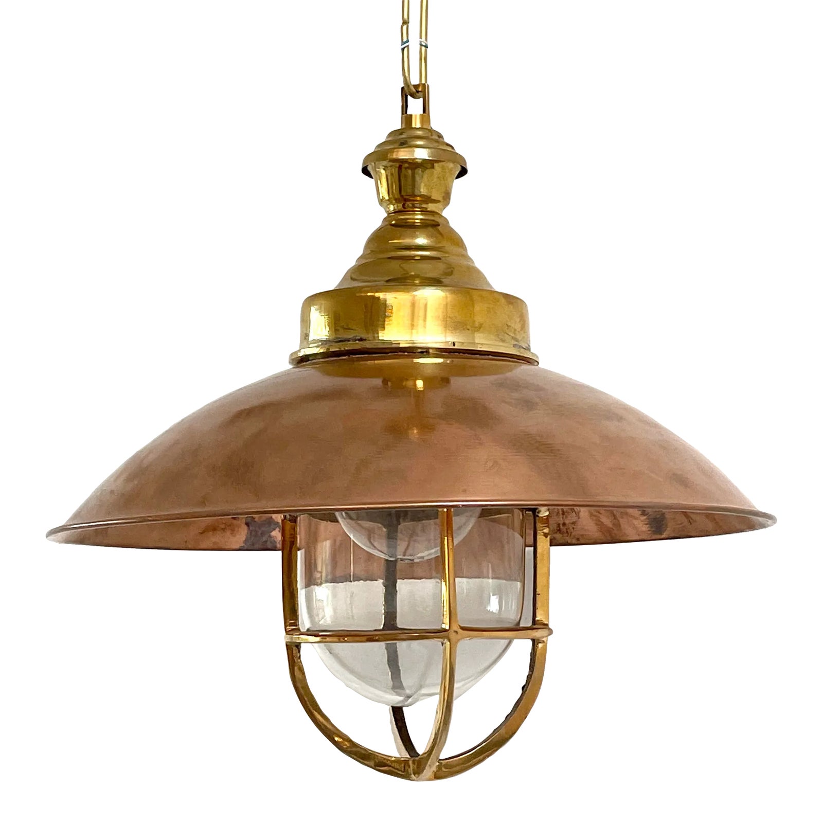 Nautical Maritime Brass Copper Shade Pendant Light | Chairish