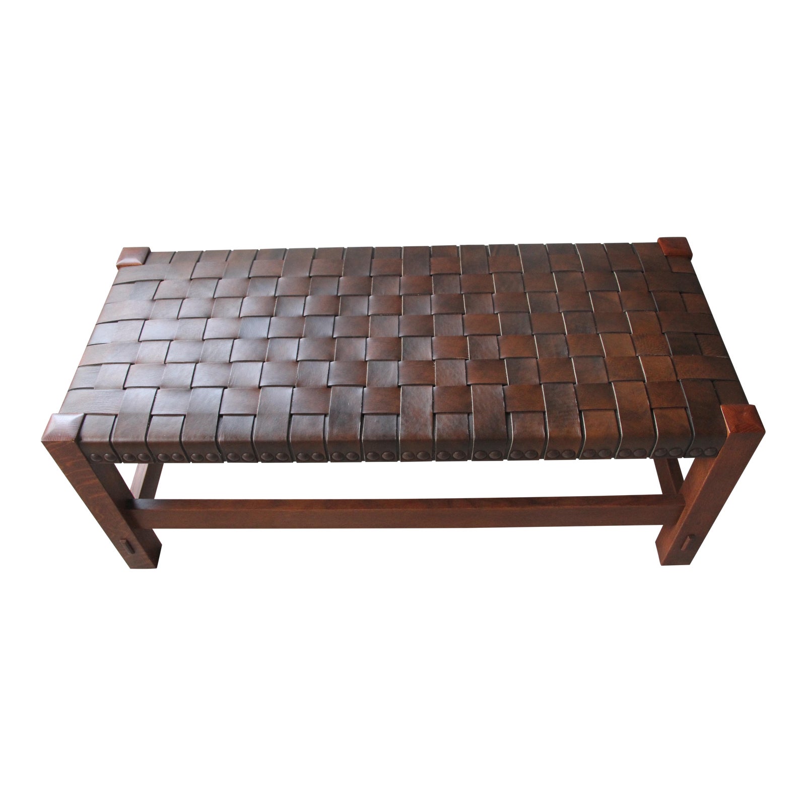 Stickley Woven Leather Bench | Chairish